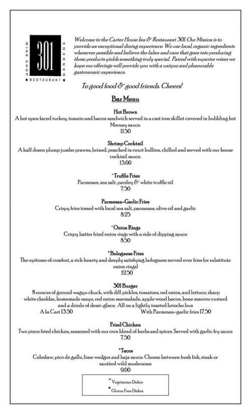 Restaurant 301 menu in Eureka, California, USA