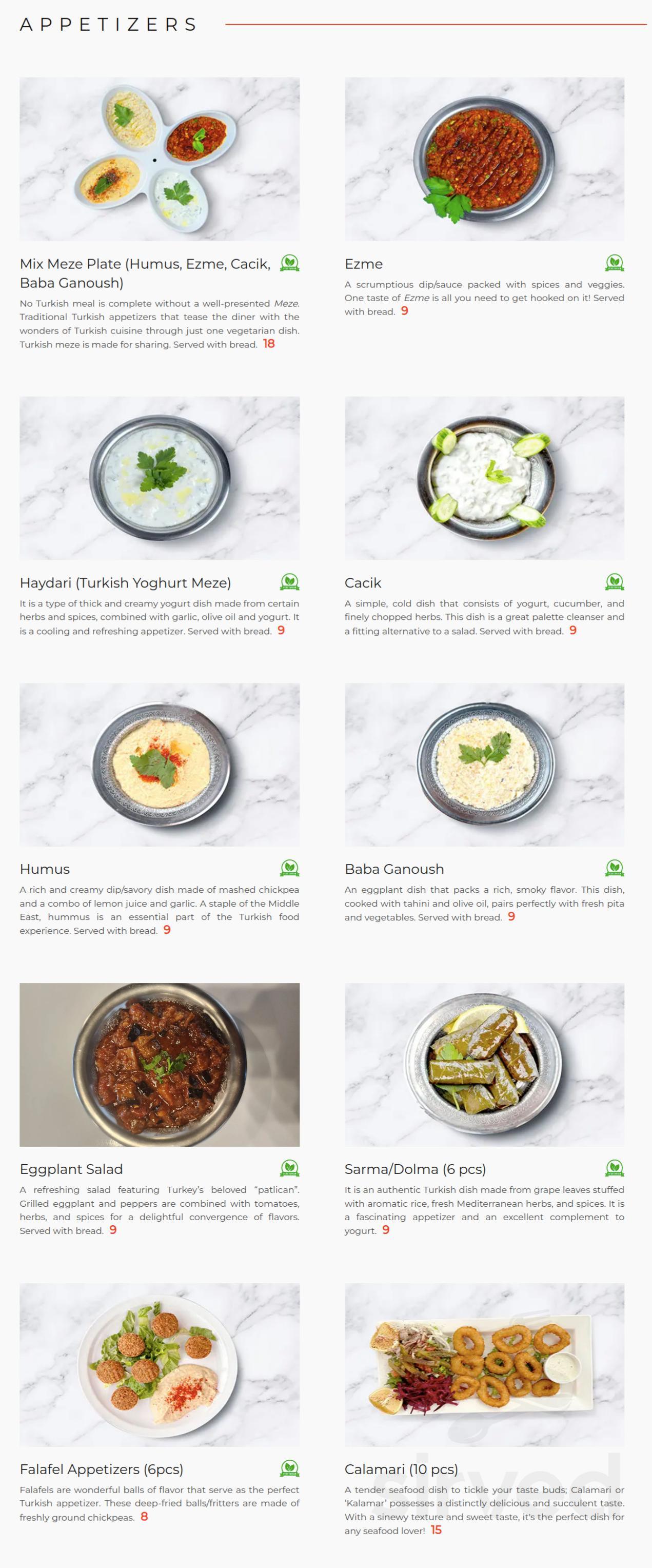 Sultan Ahmet Turkish Cuisine menu in Mississauga, Ontario, Canada