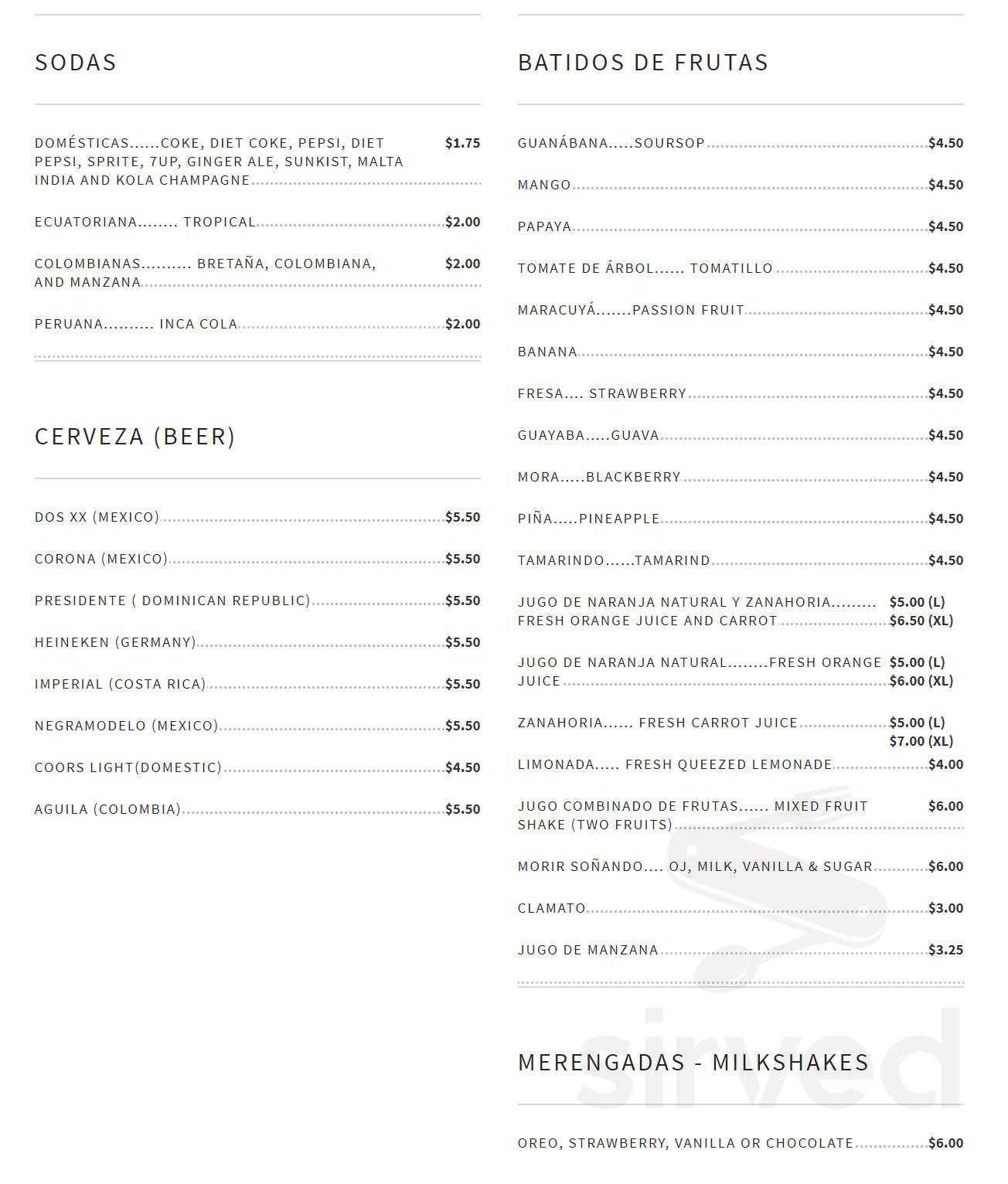 Tierra Colombiana Restaurant menus in Philadelphia, Pennsylvania ...