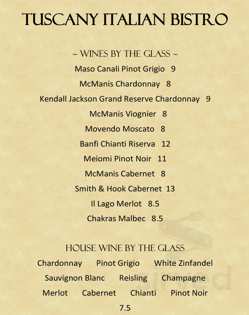 Menu - Miramar Beach FL's Tuscany Italian Bistro | Sirved