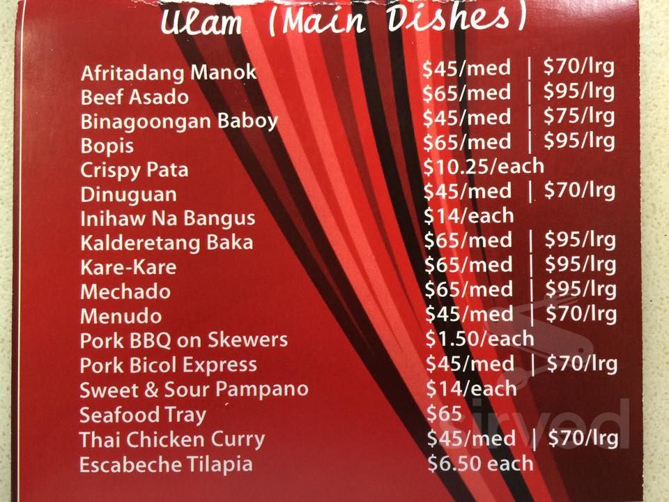 Kusina Mississauga menu in Mississauga, Ontario, Canada