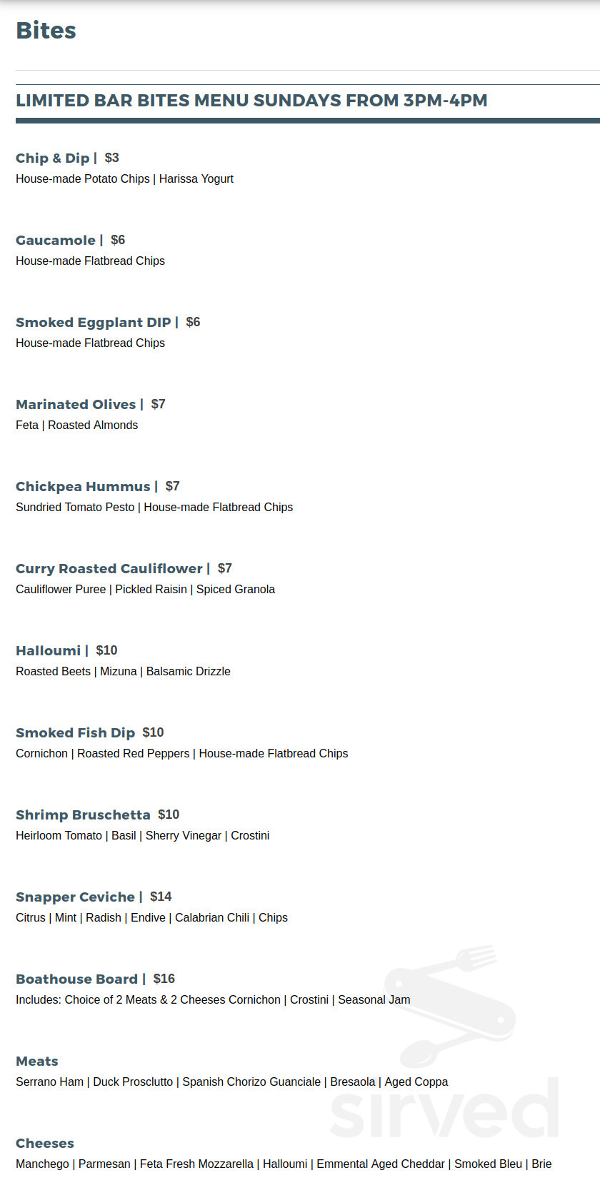 Boathouse At The Riverside menu in Fort Lauderdale, Florida, USA