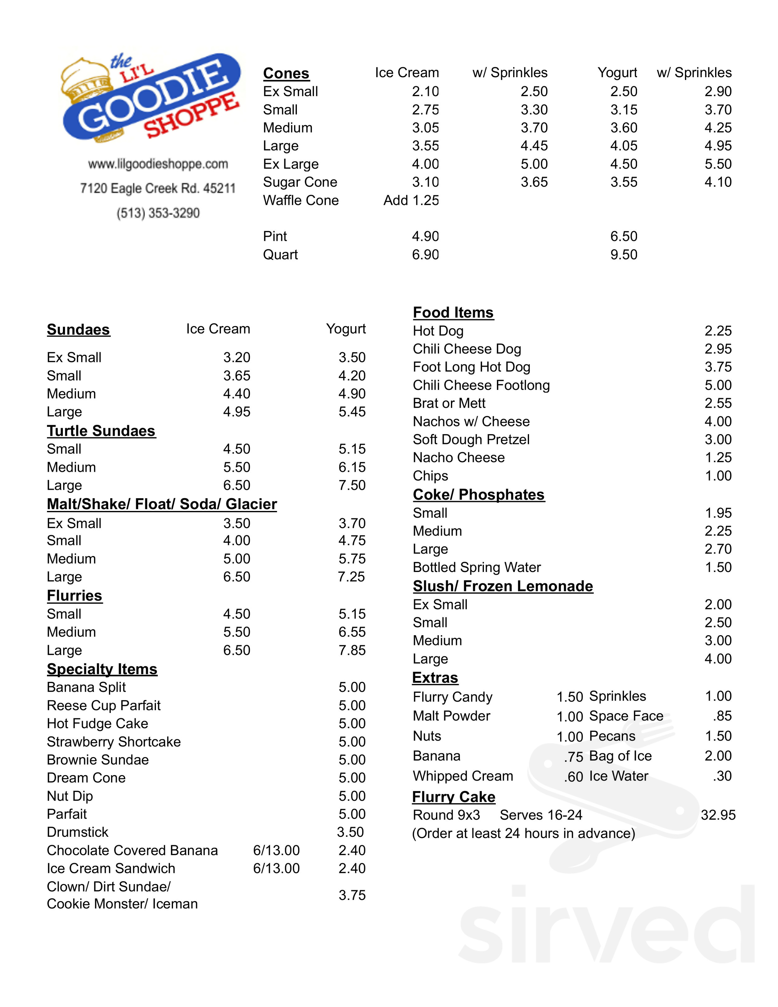 The Lil Goodie Shoppe menu in Cincinnati, Ohio, USA