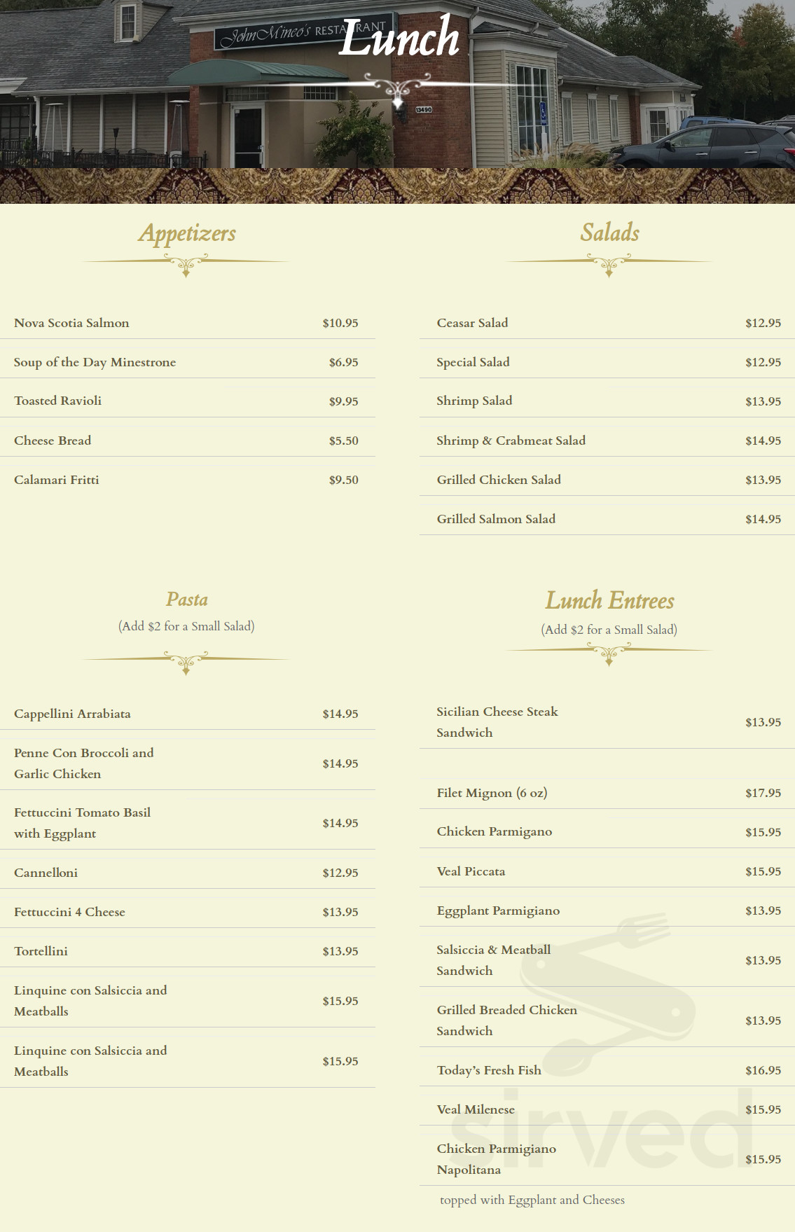 John Mineo's Italian Restaurant menus in Des Peres, Missouri, United States
