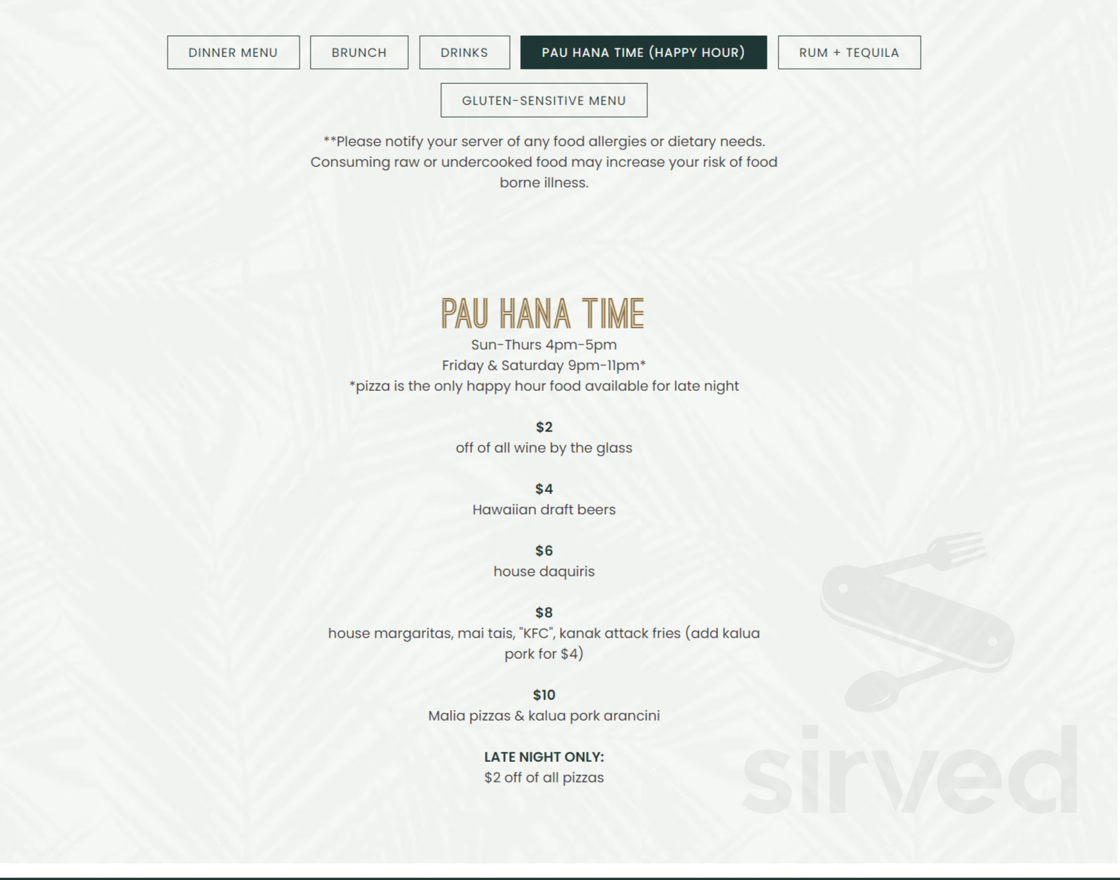 Pau Hana menu in Savage, Minnesota, USA