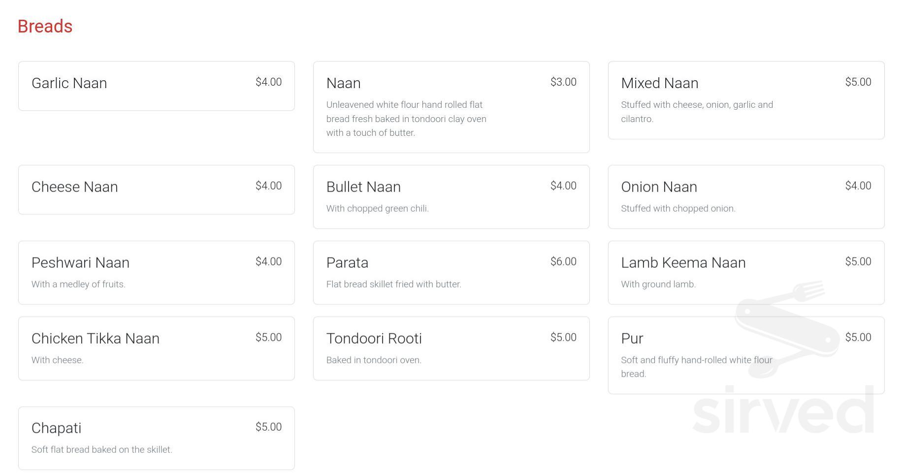 RUCHI Bangladeshi Cuisine menus in Chamblee, Georgia, United States