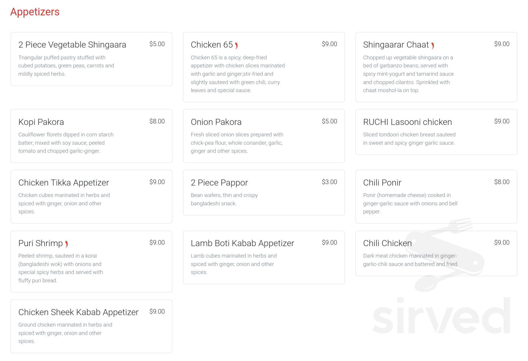 RUCHI Bangladeshi Cuisine menus in Chamblee, Georgia, United States