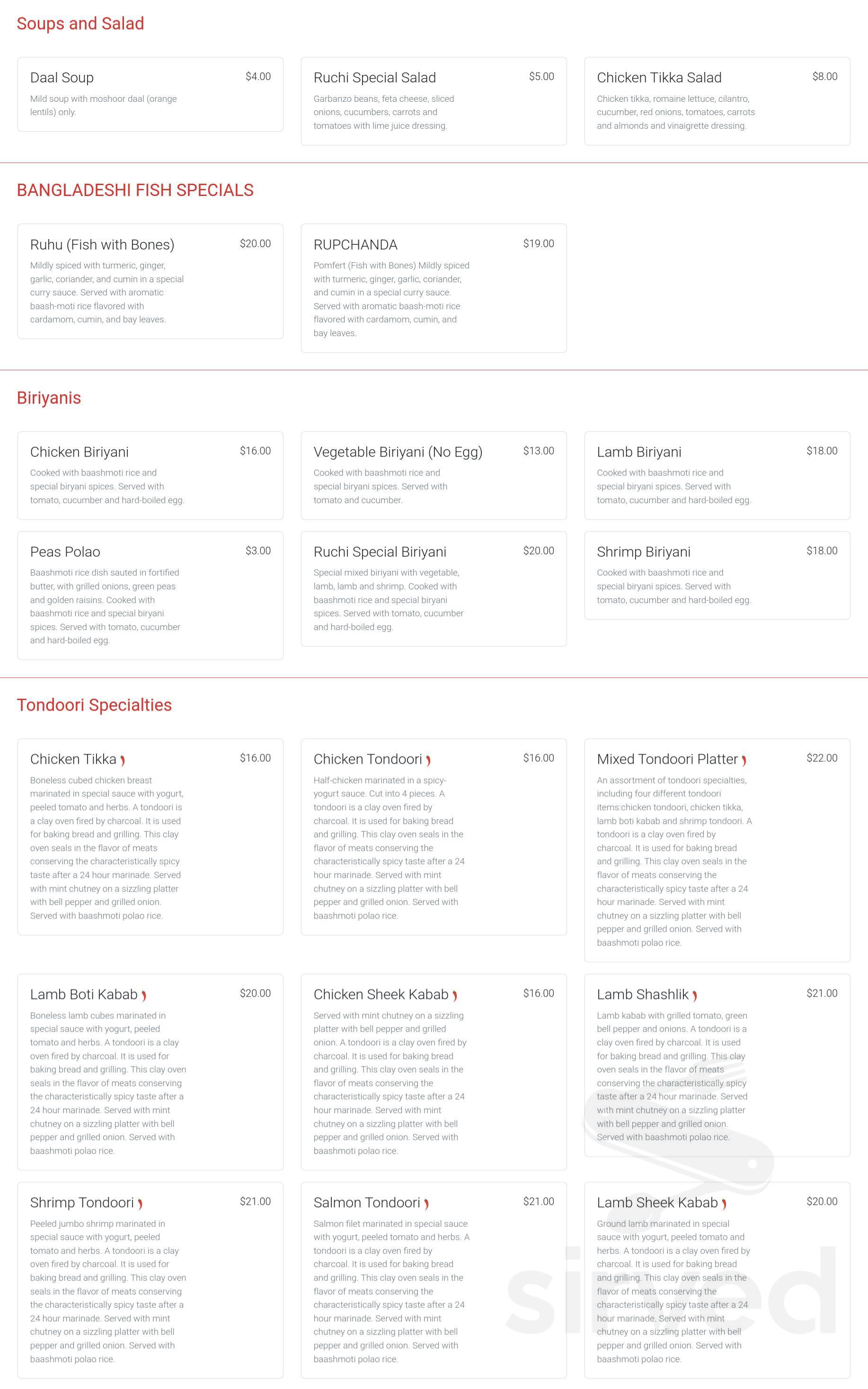 RUCHI Bangladeshi Cuisine menus in Chamblee, Georgia, United States