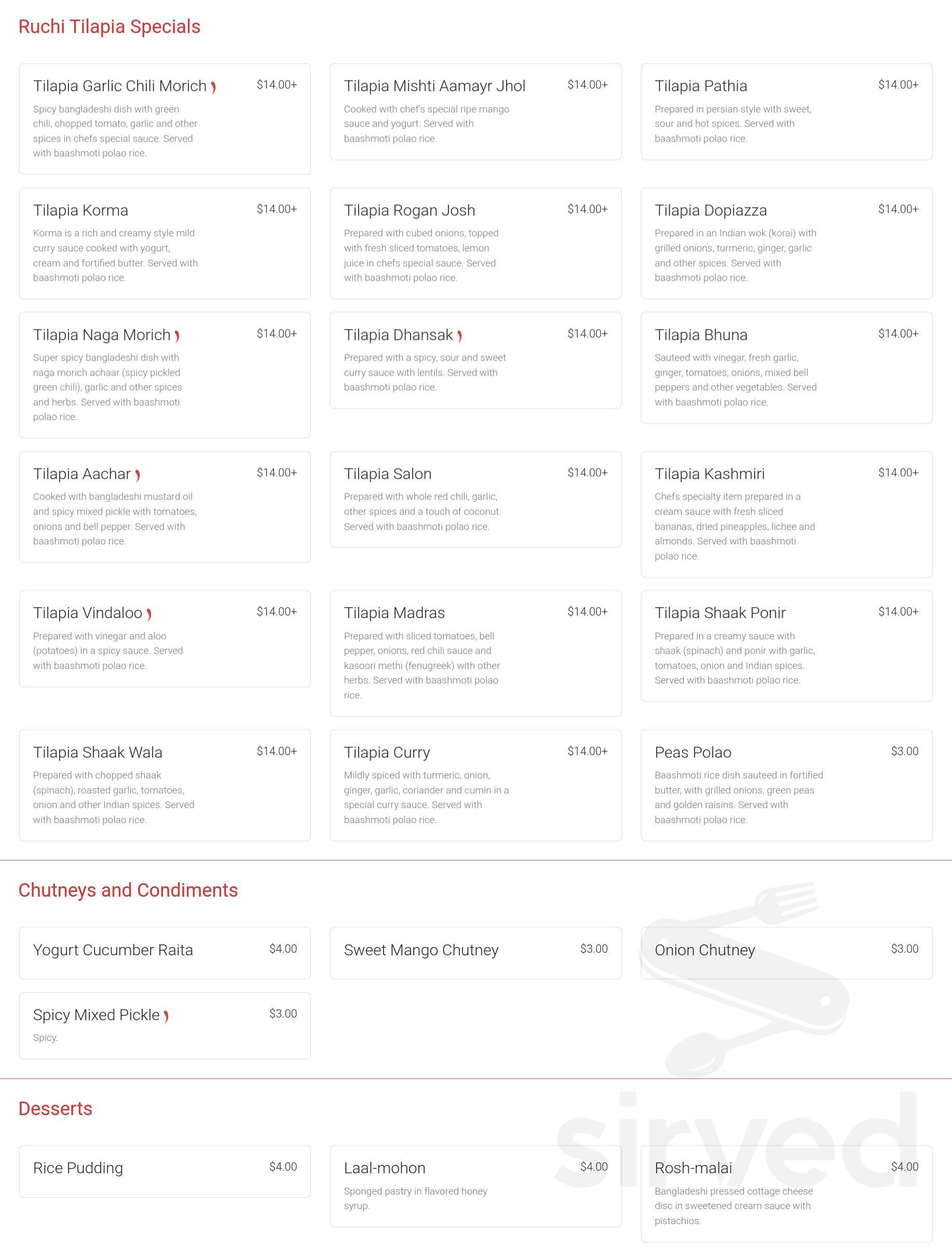 RUCHI Bangladeshi Cuisine menus in Chamblee, Georgia, United States