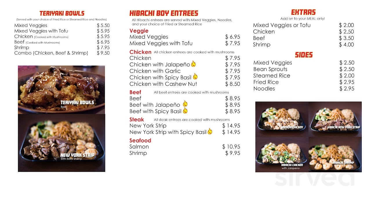 Hibachi boy menu in Waukesha, Wisconsin, USA