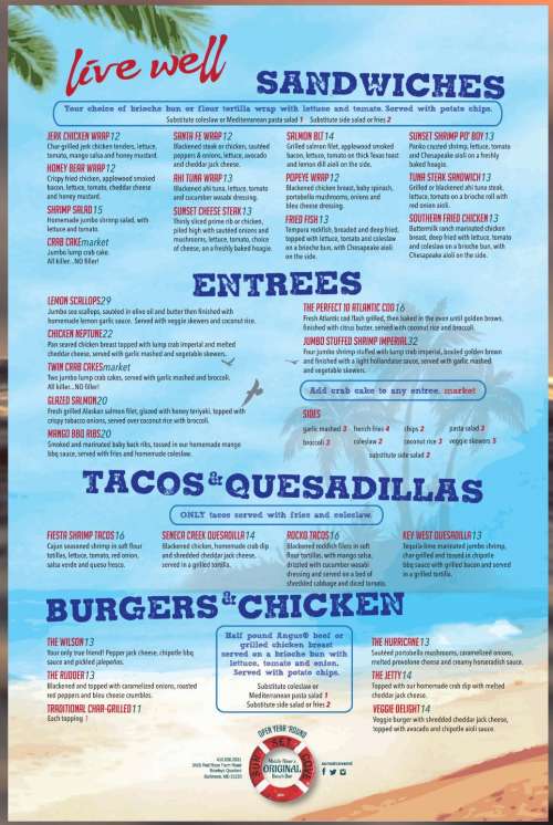 Sunset Cove menu in Bowleys Quarters, Maryland, USA