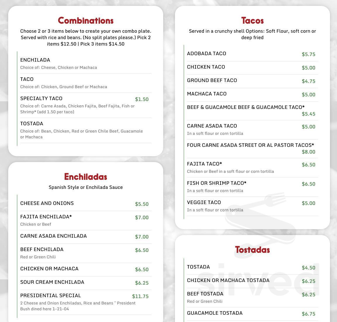 Menu for Tee Pee Mexican Food in Phoenix, AZ | Sirved