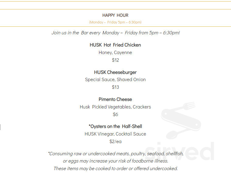 Husk Savannah menu in Savannah, Georgia, USA