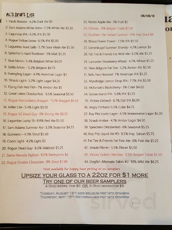 Al's Pizza menu in Enola, Pennsylvania, USA