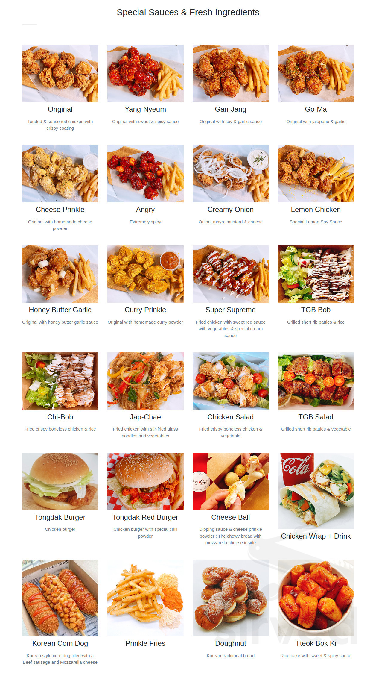 Tongdak Korean Fried Chicken menu in Kamloops, British Columbia, Canada