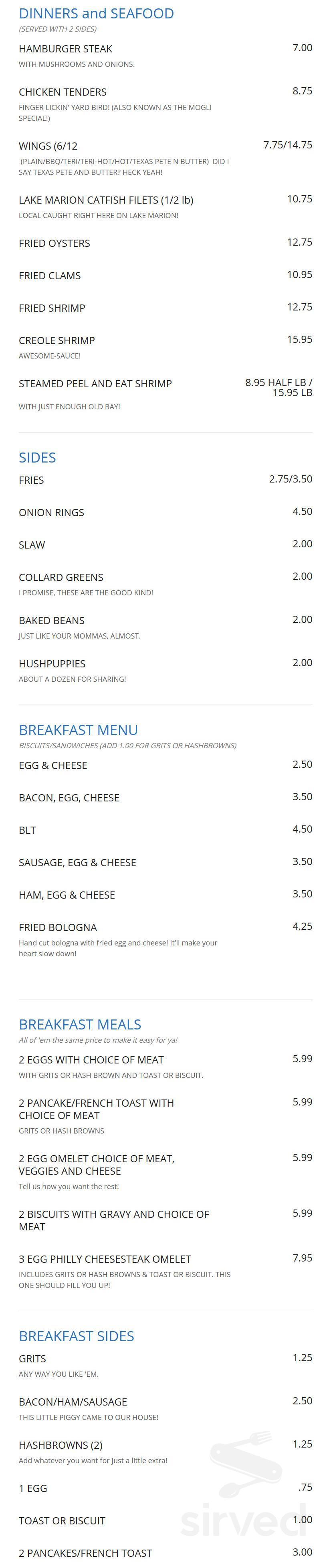 Menu - Elloree SC's Creekside Grill | Sirved