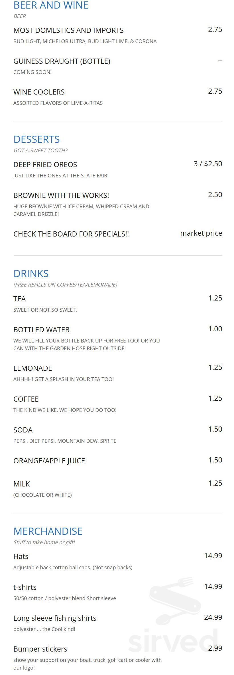 Menu - Elloree SC's Creekside Grill | Sirved