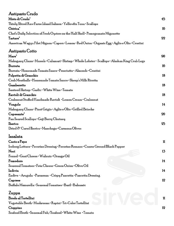 Acqua di Luca menu in Cleveland, Ohio, USA