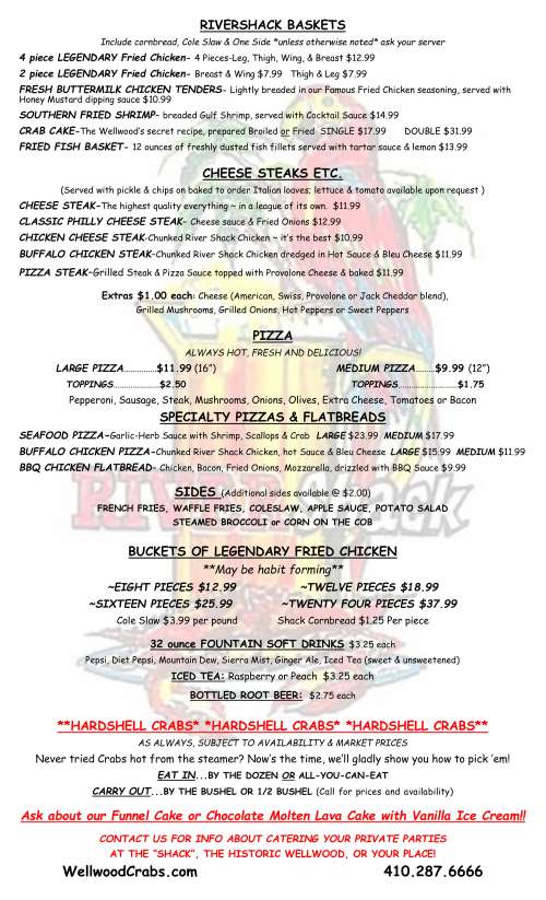 The Wellwood Restaurant menu in Charlestown, Maryland, USA