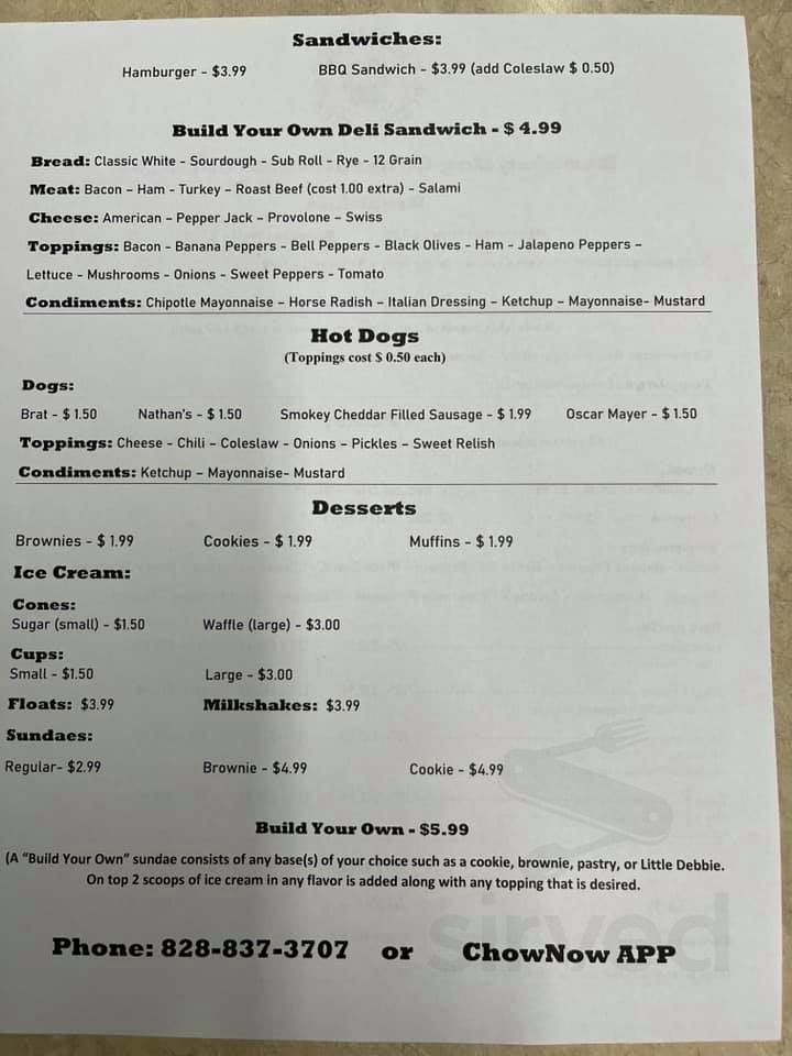 Menu for Hanging Dog General Store in Murphy, NC | Sirved