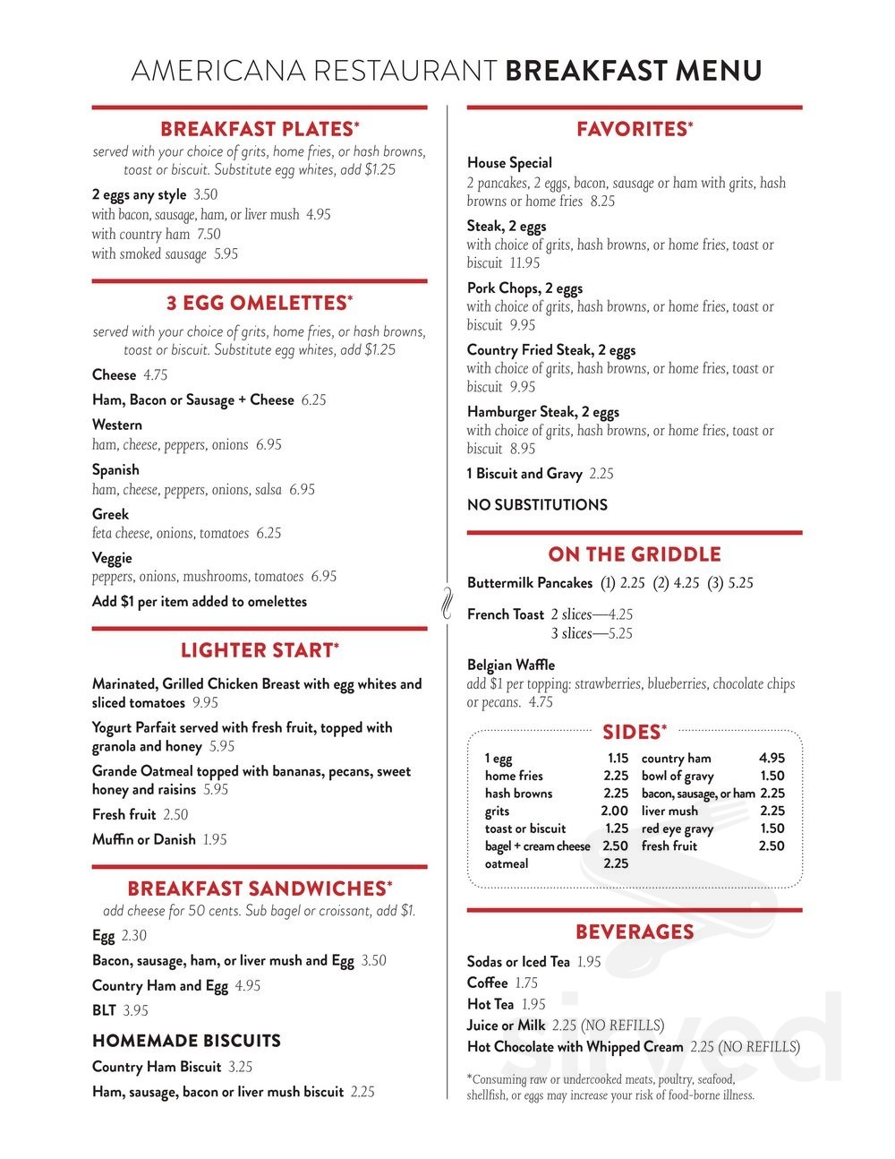 Americana Restaurant menu in Matthews, North Carolina, USA