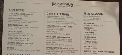 Menu for Pappadeaux Seafood Kitchen in Greenwood Village, CO | Sirved