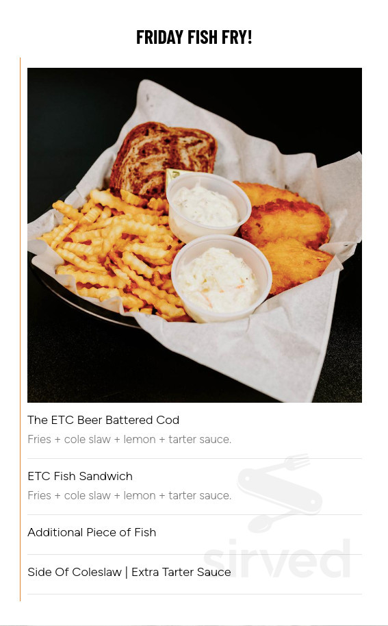 The Etcetera Bar and Grill menu in Oconomowoc, Wisconsin, USA