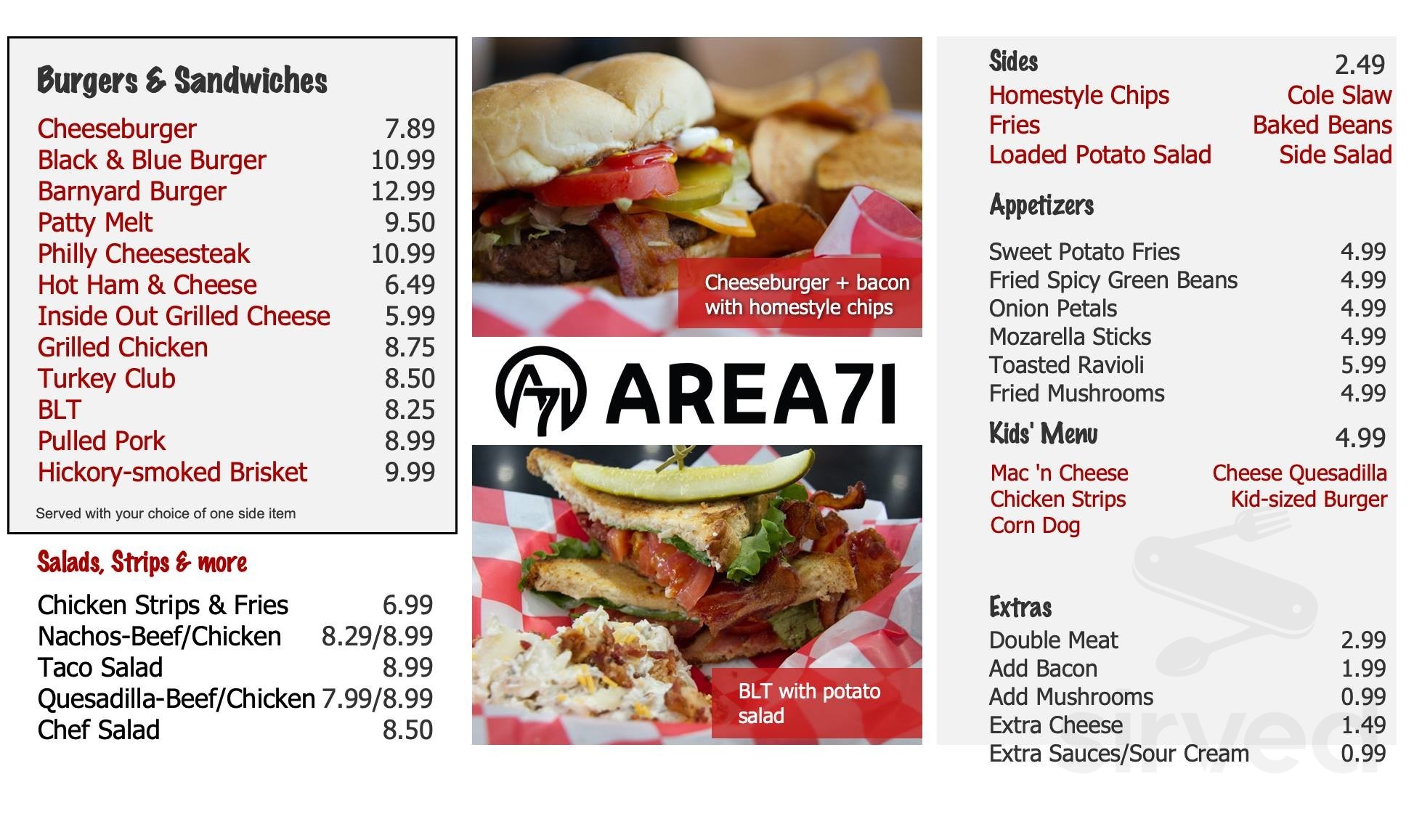 Area71 - Branson menu in Branson, Missouri, USA