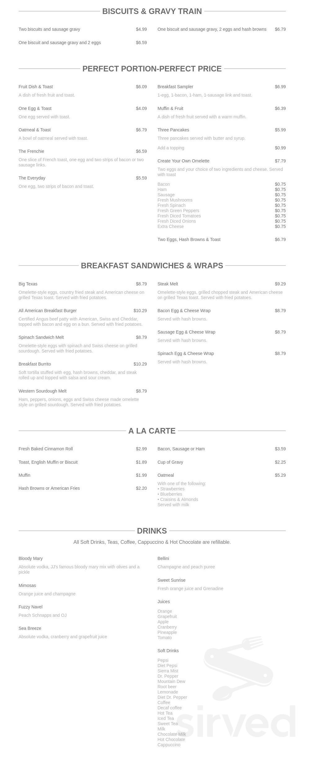 JJ's Restaurant menu in St Charles, Missouri, USA