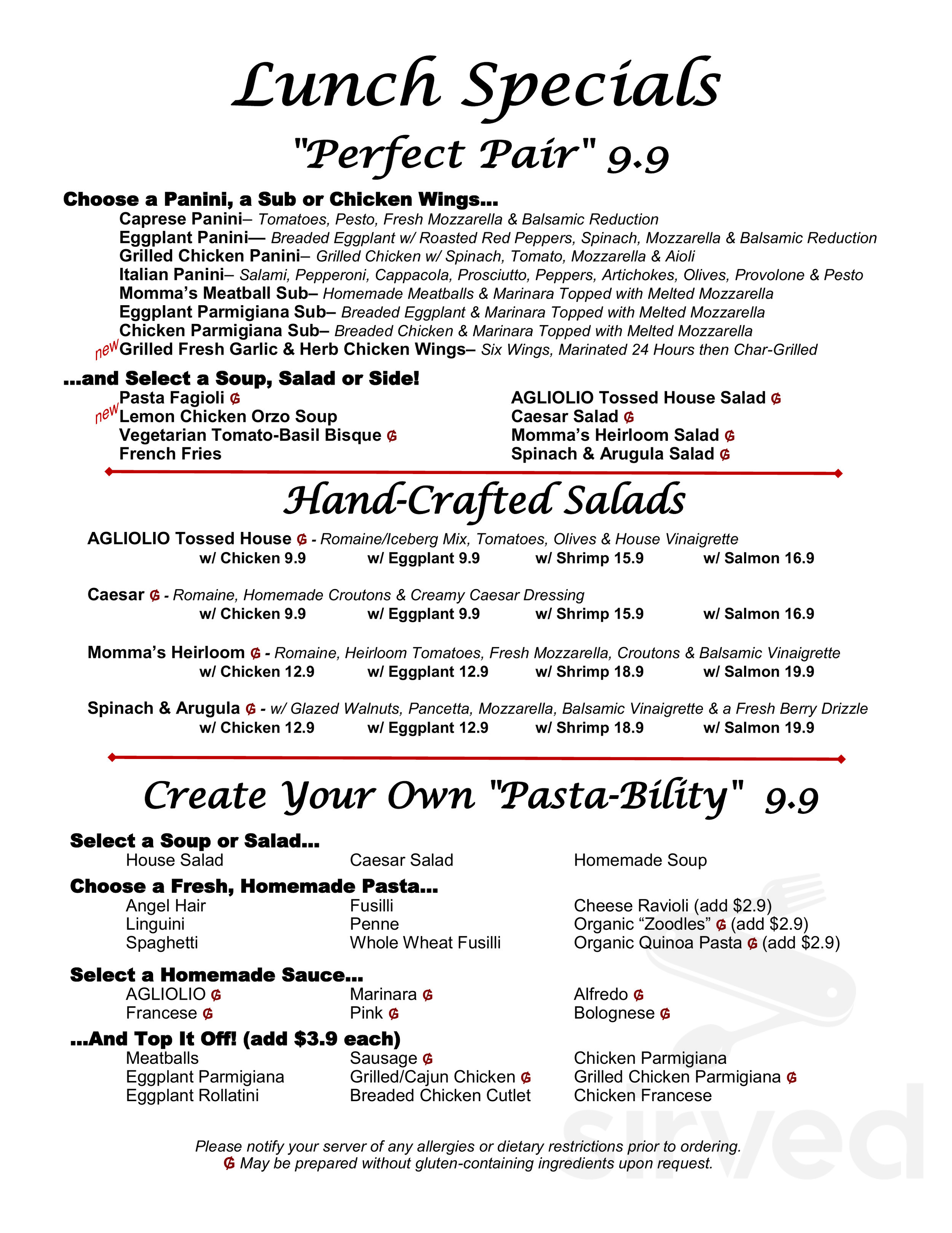 Agliolio ~ a FRESH Take on Italian menu in Wellington, Florida, USA