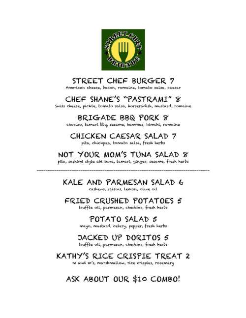 Street Chef Brigade menu in Cincinnati, Ohio, USA