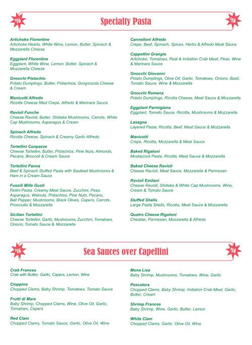 Victoria's Italian Cuisine menu in Appleton, Wisconsin, USA