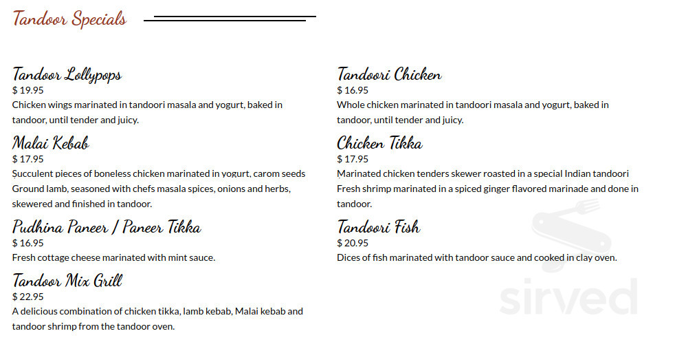Madras Grill Indian Restaurant menu in Chelmsford, Massachusetts, USA
