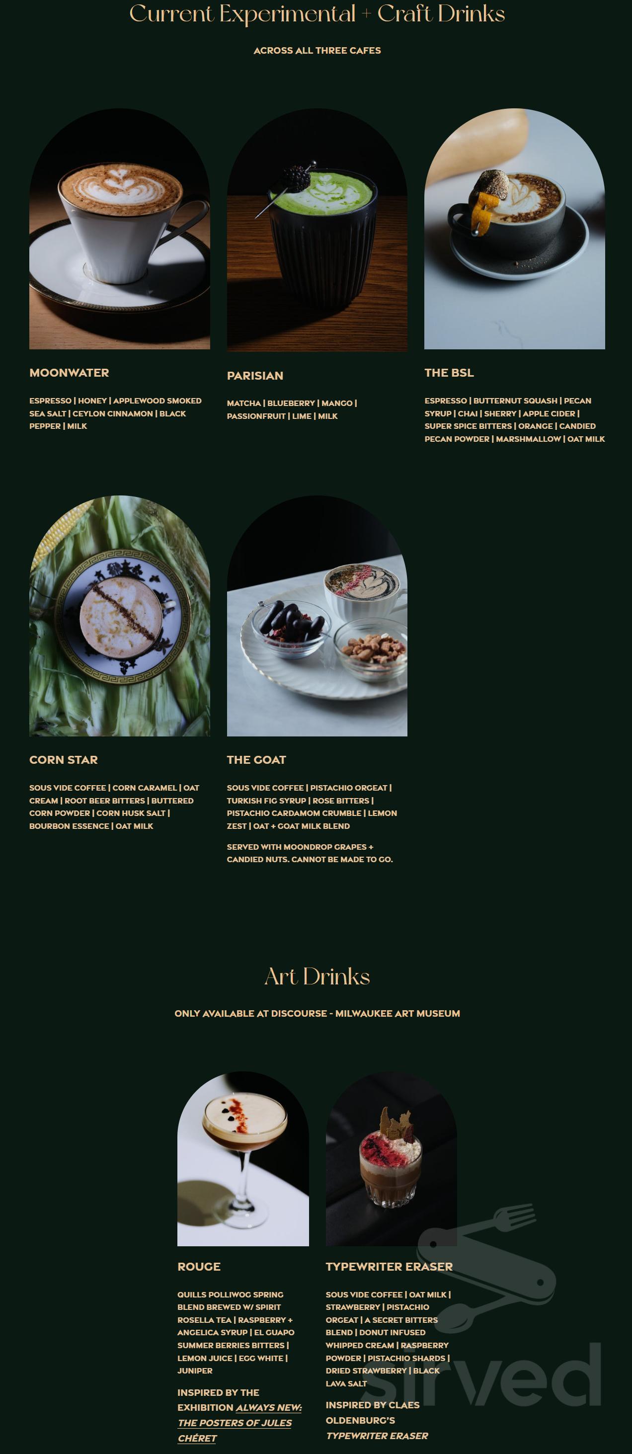 Discourse Coffee menu in Sister Bay, Wisconsin, USA