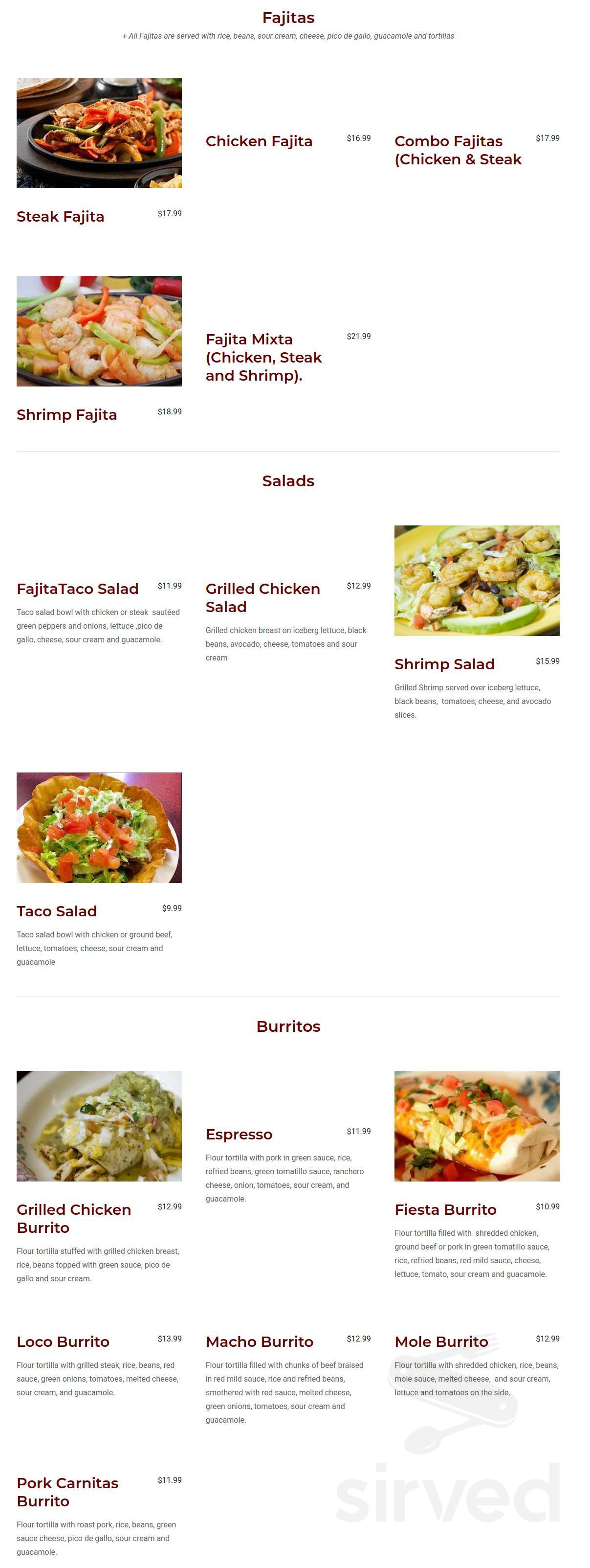 Fiesta Charra Mexican Restauran menu in Carver, Massachusetts, USA