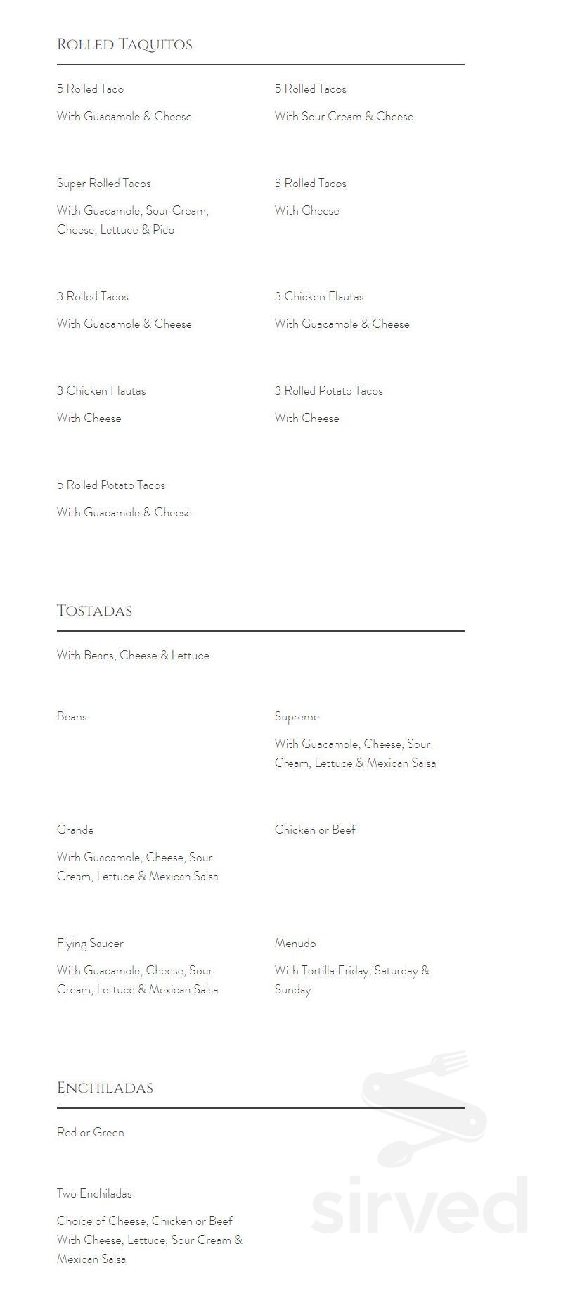 Castaneda's Mexican food menu in Riverside, California, USA