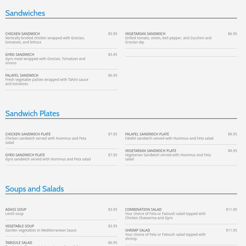 Olympus menu in New Iberia, Louisiana, USA