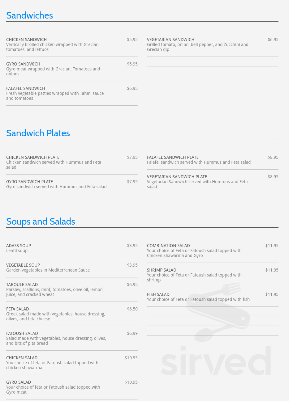 Olympus menu in New Iberia, Louisiana, USA