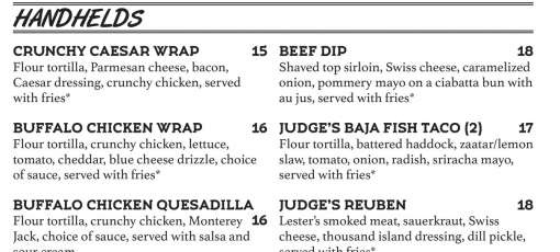 Menu for The Judge & Jury in Burlington, ON | Sirved