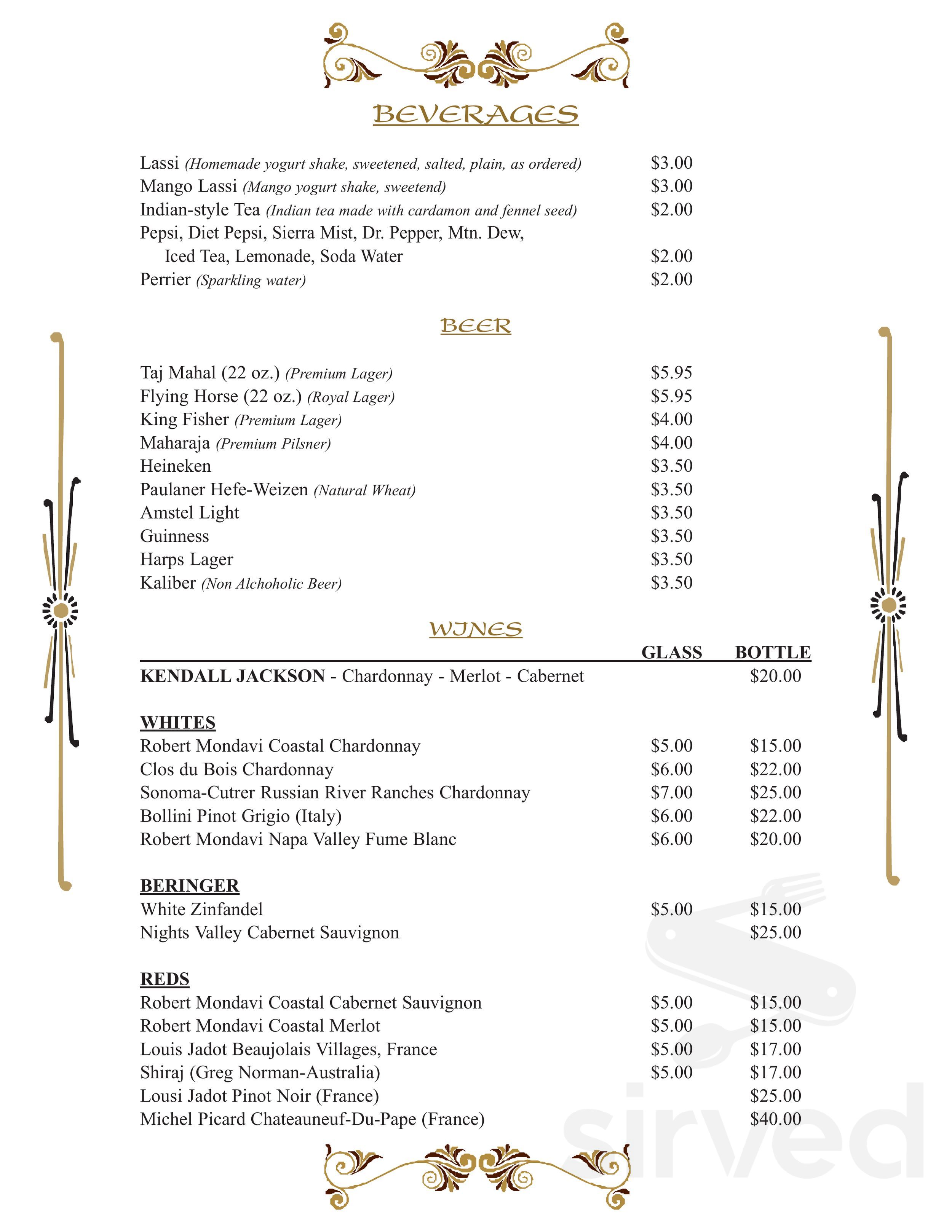 Menu - Louisville CO's Taj Mahal 3 Restaurant & Bar | Sirved