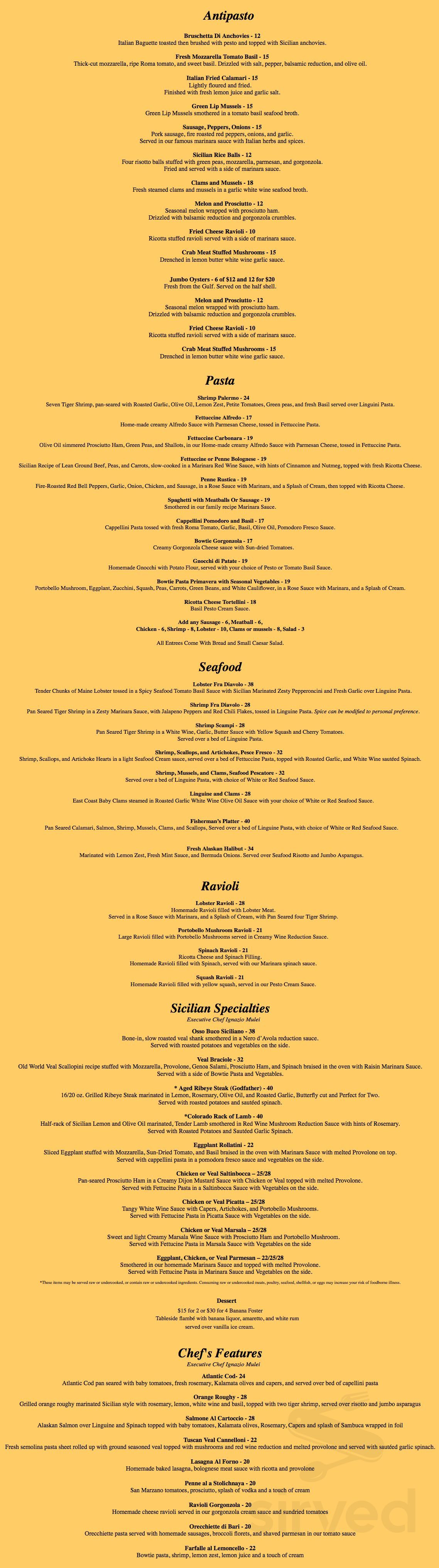 Menu for Odyssey Italian Restaurant in Denver, CO | Sirved