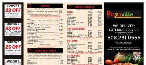 Menu for Pizzaville in Southborough, MA | Sirved