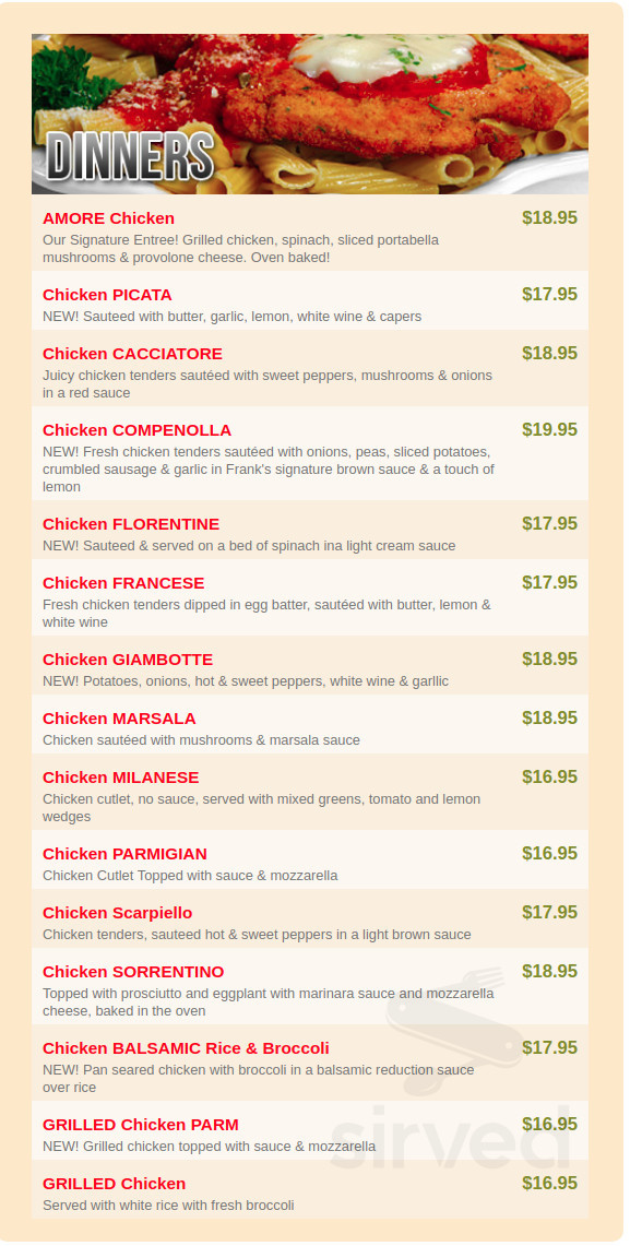 Frank's Pizza menu in Port Chester, New York, USA