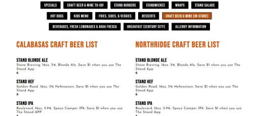 Menu for The Stand American Classics Redefined in Irvine, CA | Sirved
