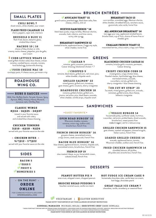 Open Road Rosslyn menu in Arlington, Virginia, USA