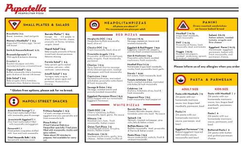 Pupatella menu in Fairfax, Virginia, USA