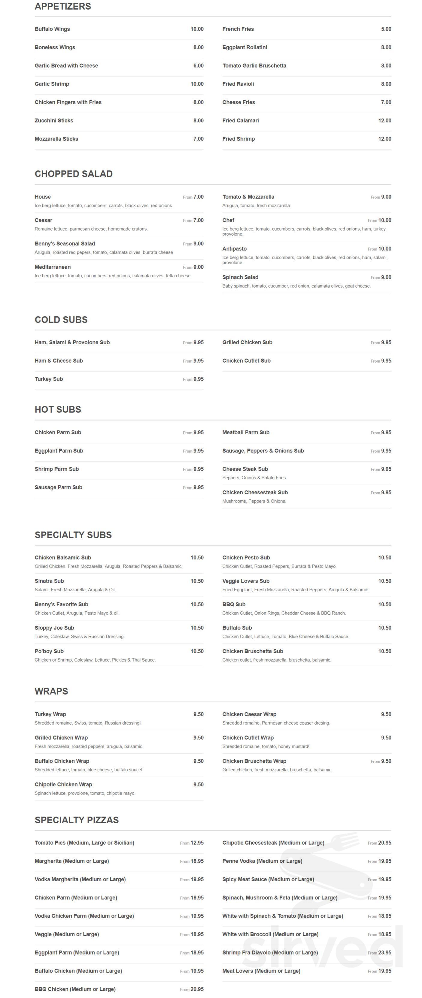 Menu - Woodbridge Township NJ's Bennys Pizza | Sirved