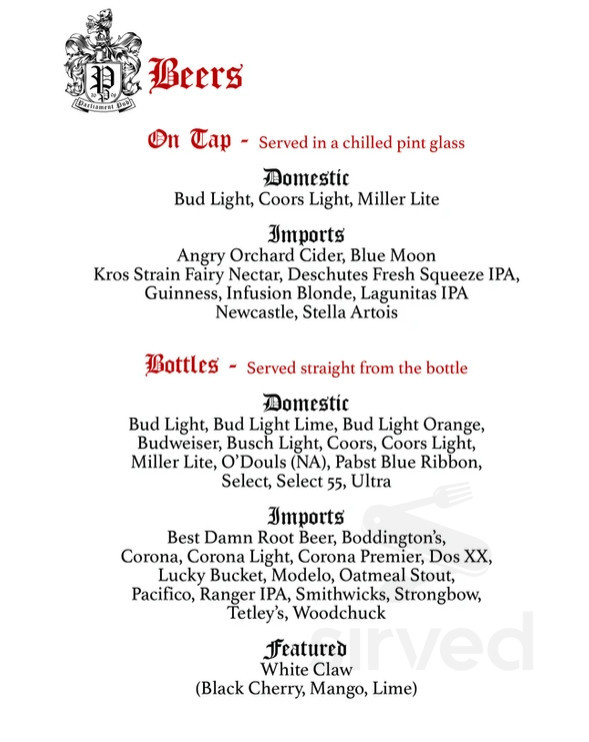 Parliament Pub menu in Omaha, Nebraska, USA