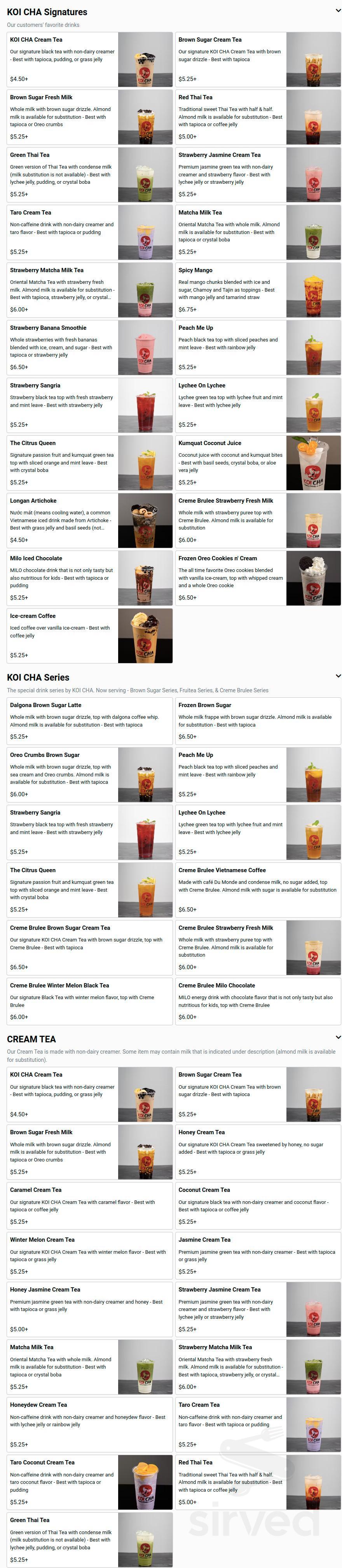 KOI CHA menu in Houston, Texas, USA