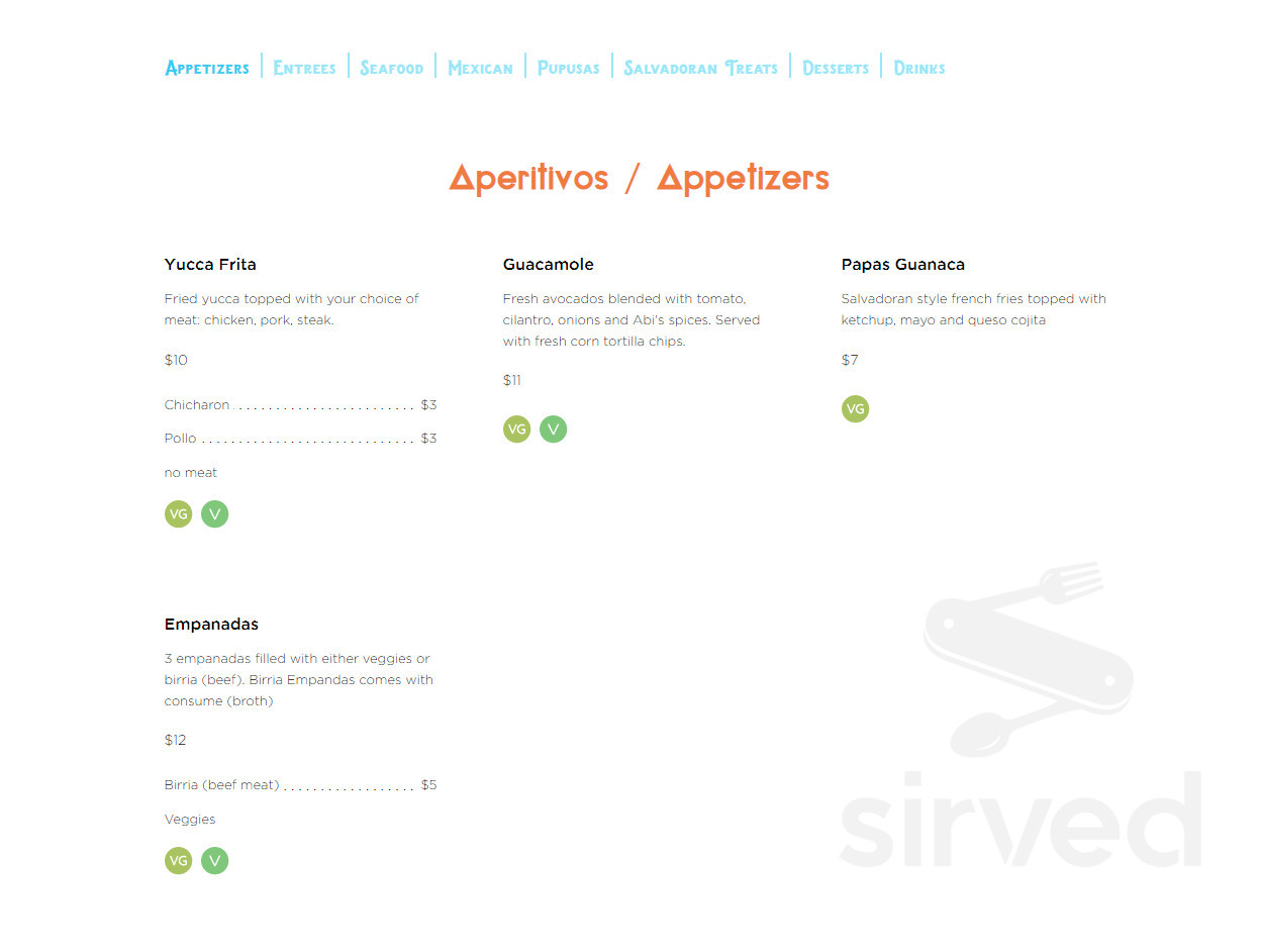 Abi's Restaurant menu in Minneapolis, Minnesota, USA